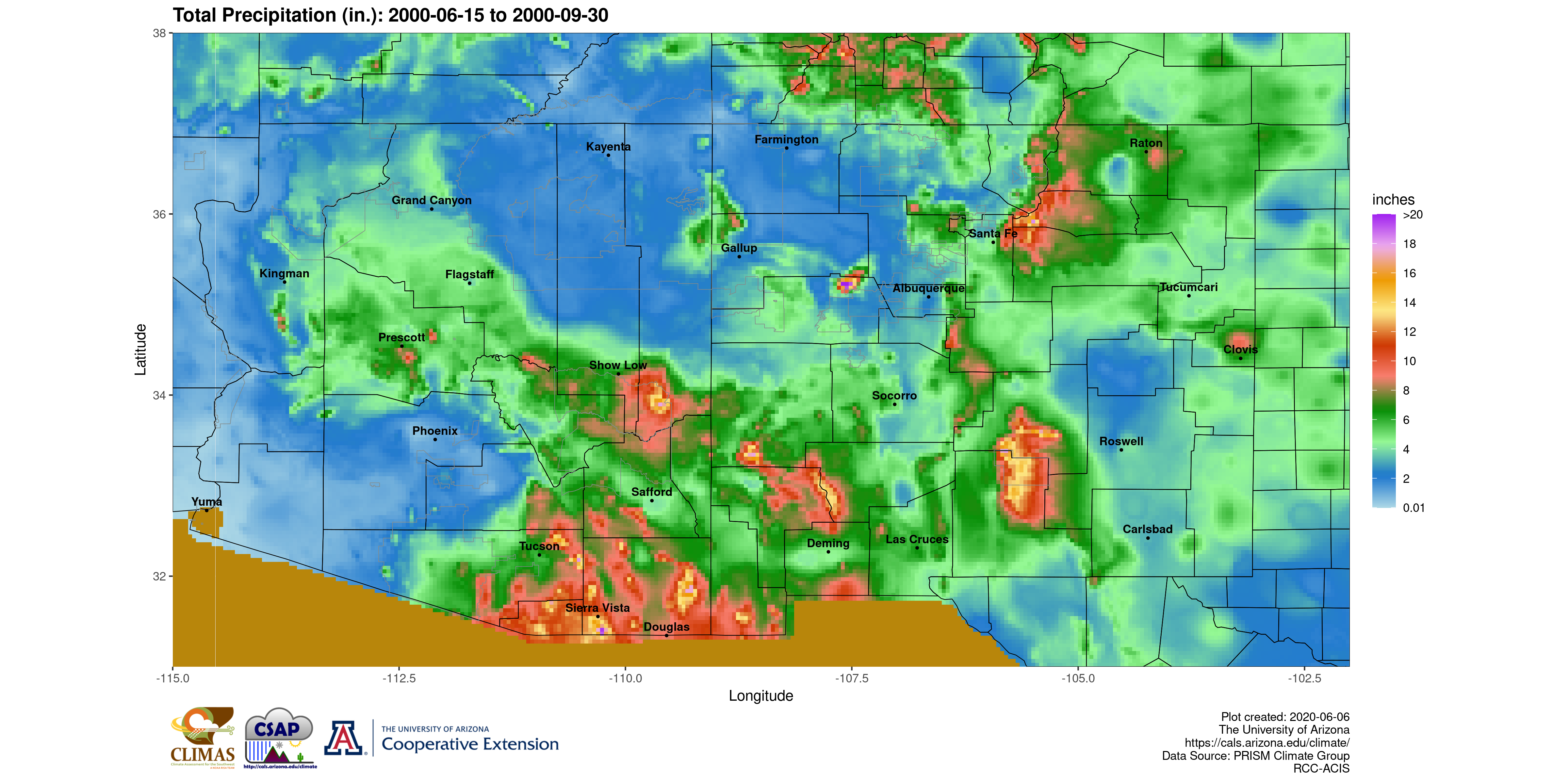 Southwest U.S. Summer Monsoon Season Precipitation Mapping: 2000