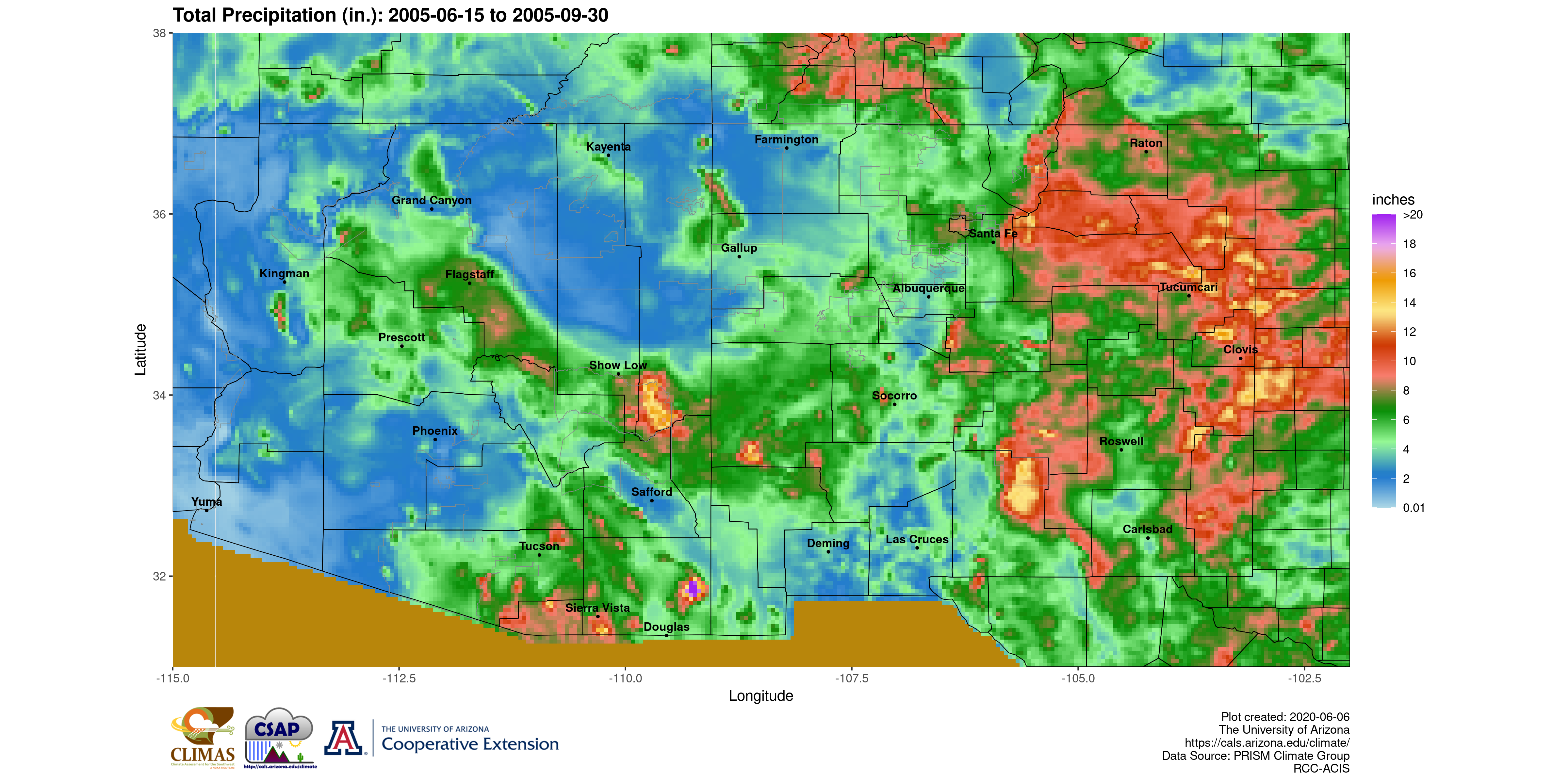 Southwest U.S. Summer Monsoon Season Precipitation Mapping: 2005