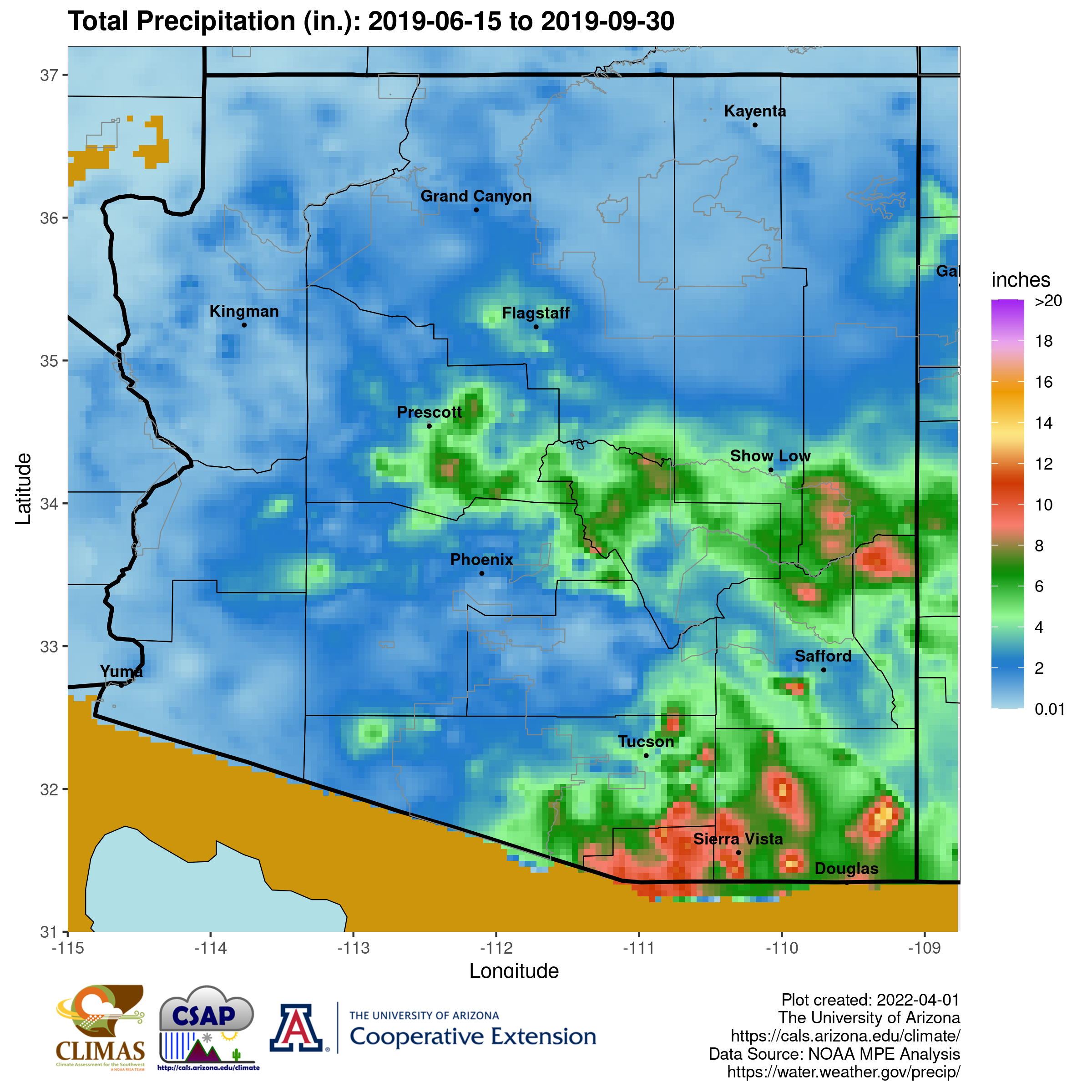AZ Monsoon Season Precipitation Maps