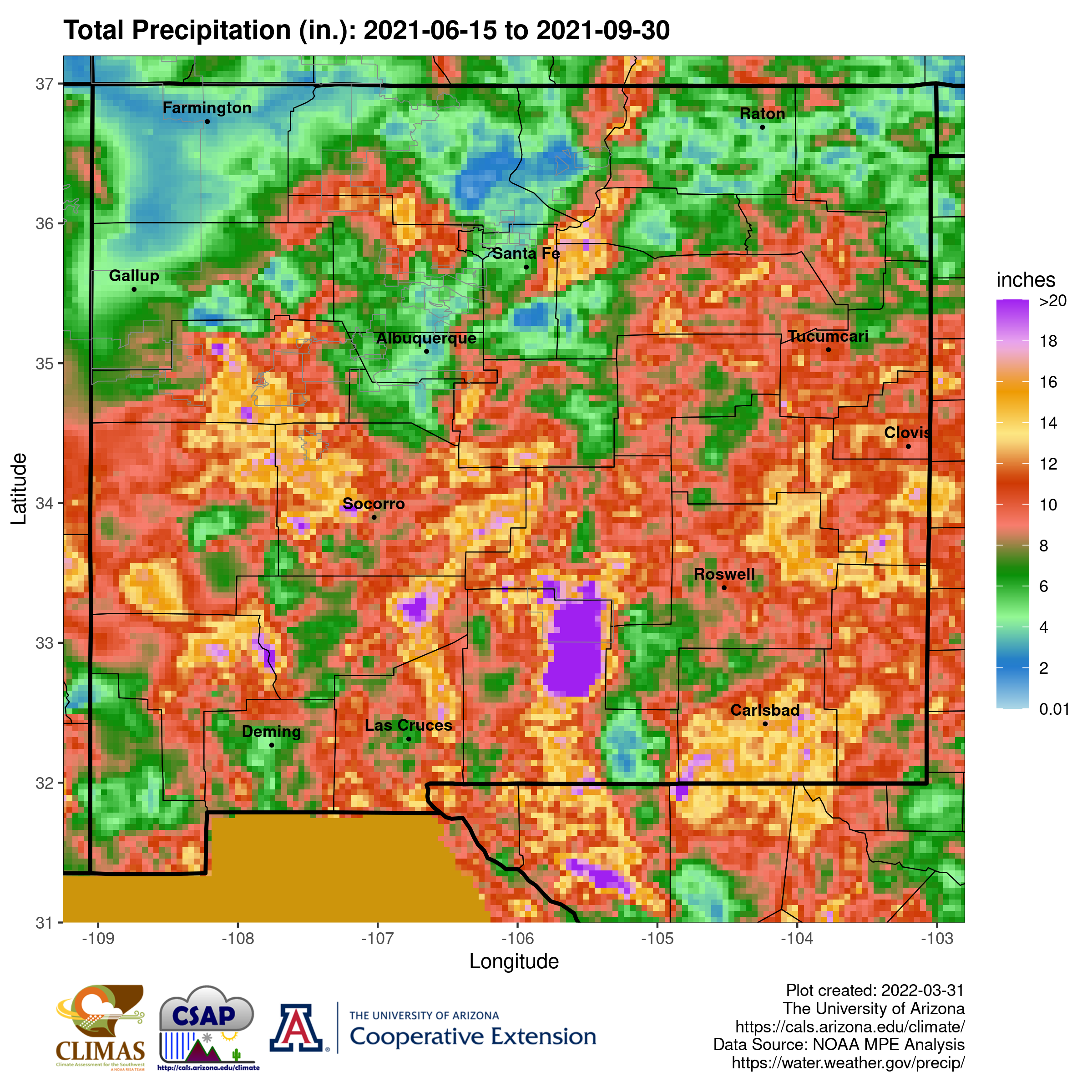 NM Monsoon Season Precipitation Maps